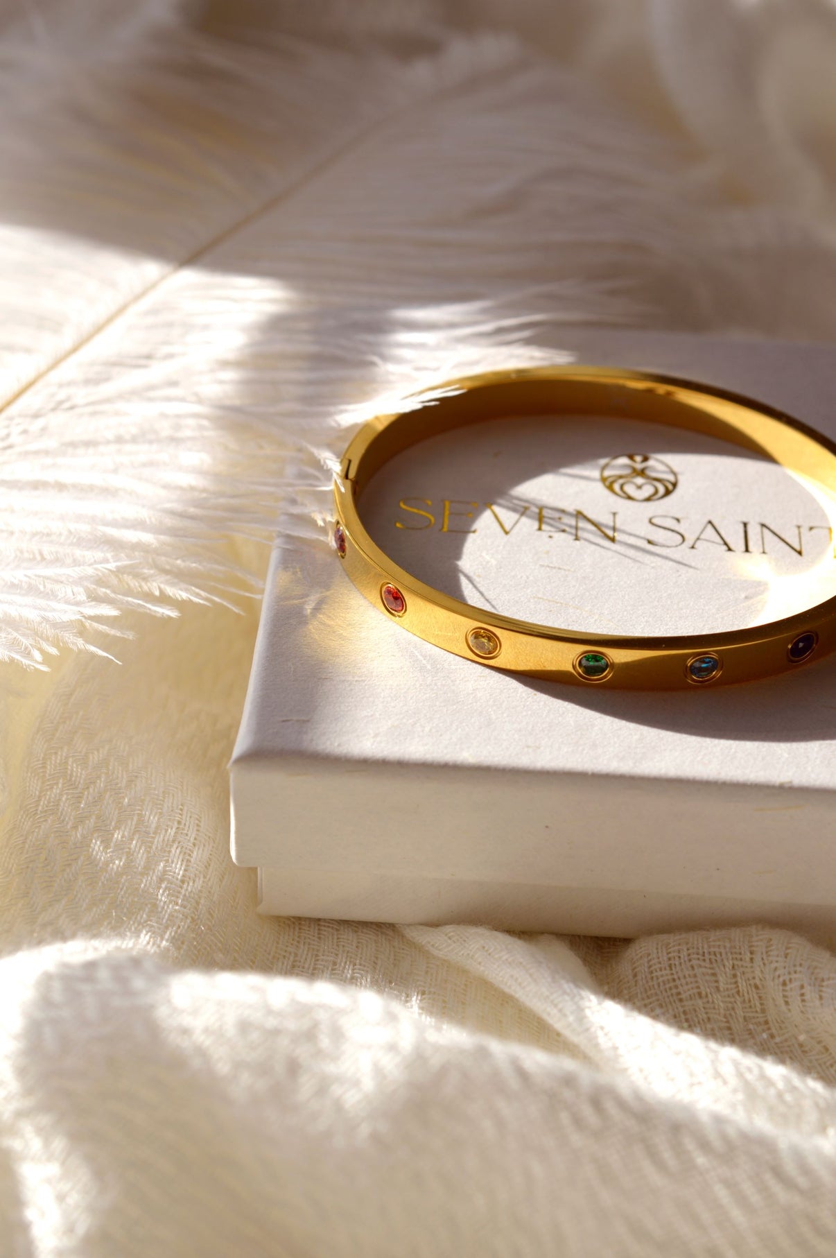 Chakra Healing Stone Bangle - 18k Gold finished Stainless Steel