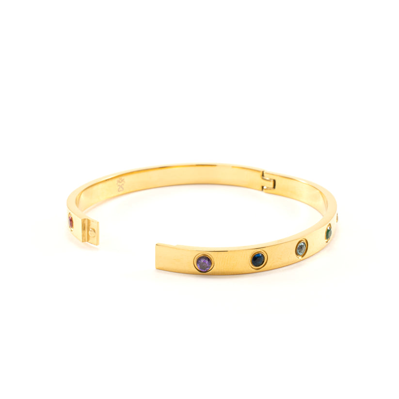 Chakra Healing Stone Bangle - 18k Gold finished Stainless Steel